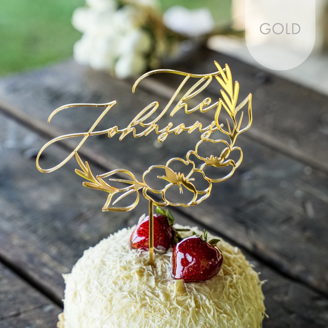 Gold Mirror Cake Topper, Cake Topper for Wedding, Engagement Party Cake ...