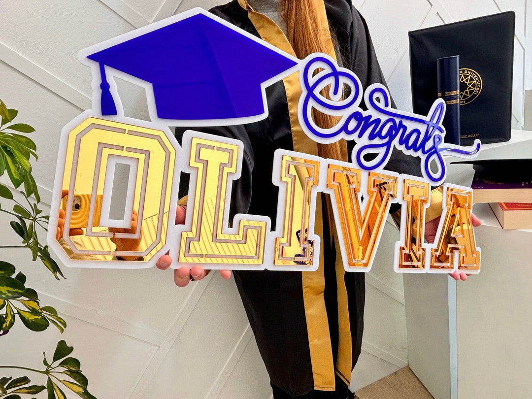 Graduation Name Sign, Graduation Party Backdrop Decoration, Grad Cap ...