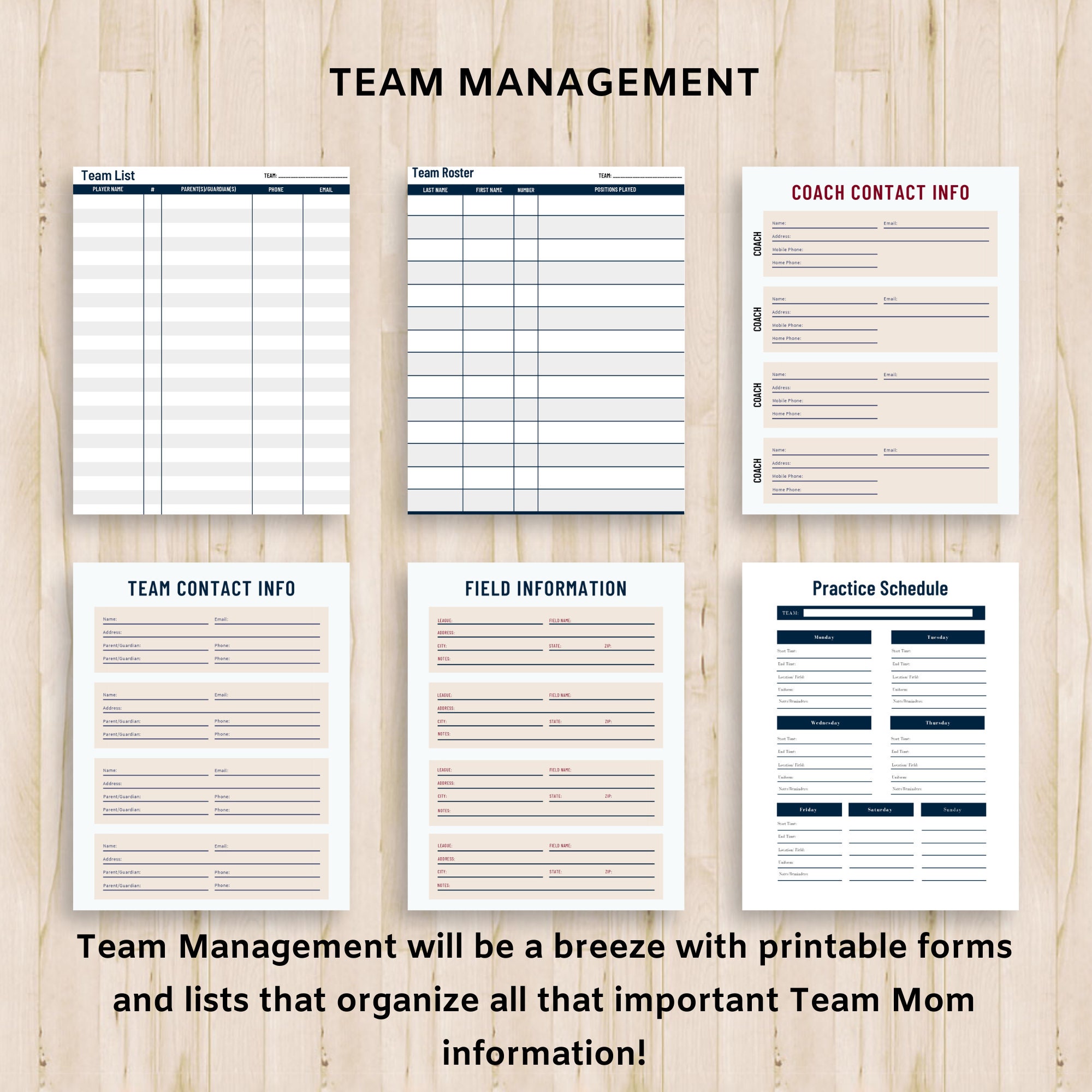 Team Mom Printables for Football Soccer Baseball Cheer and - Etsy