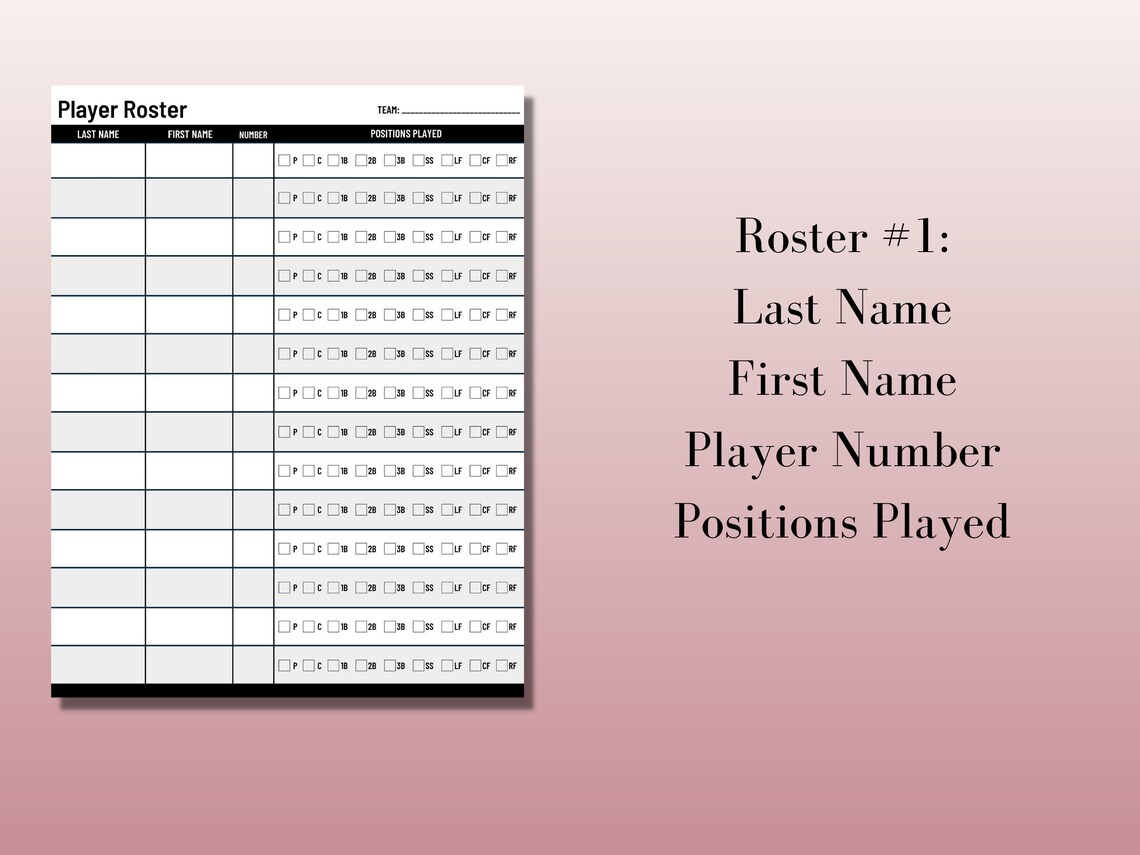 Baseball Team Rosters for Team Moms and Baseball Moms, T-ball, Tee-ball ...