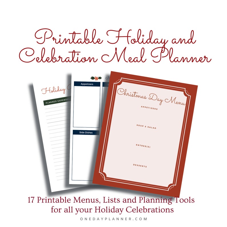 Holiday Meal Planner Printable Christmas Holiday Menu Planner Template ...