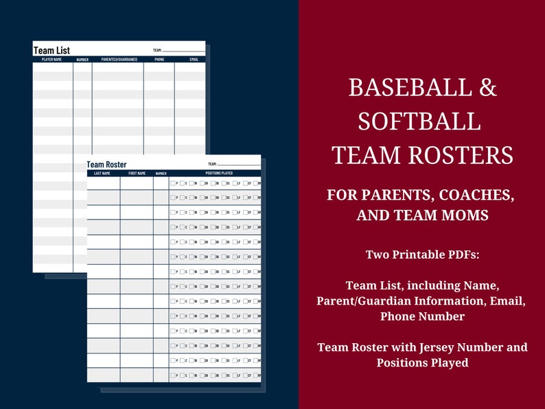 Baseball Team Rosters for Team Moms and Baseball Moms, T-ball, Tee-ball ...