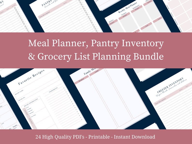 Meal Planner Printable With Grocery List, Pantry Inventory, Freezer ...