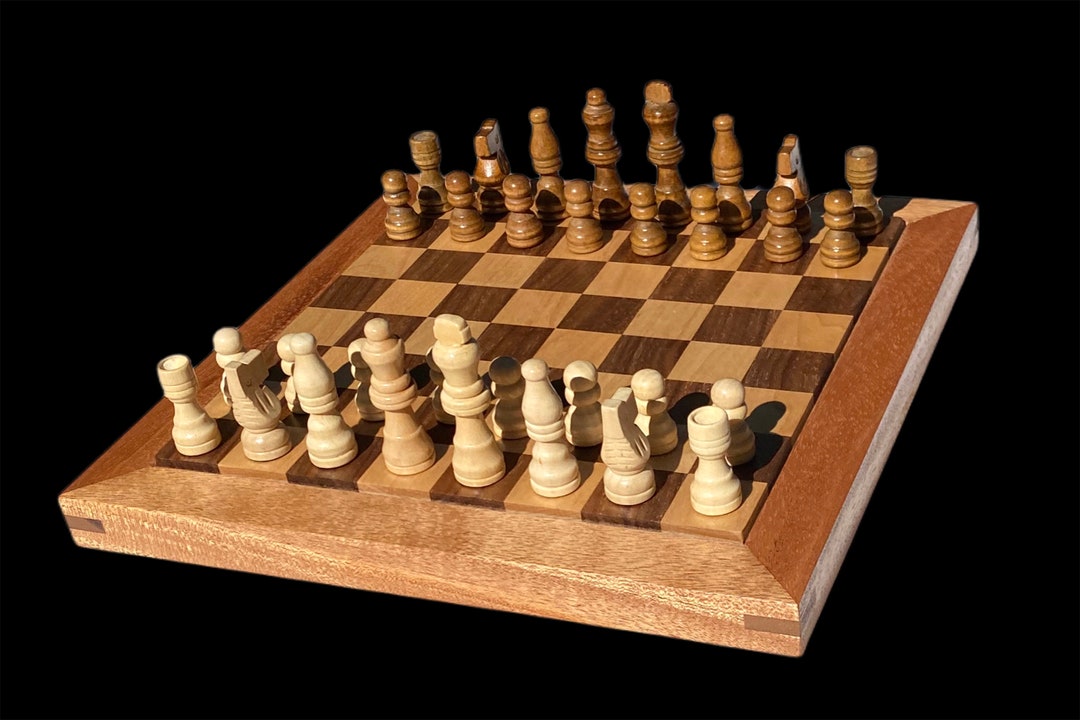 Chess Board With Pieces | 11X11” | Black Walnut Maple 1-1/8” Raised ...