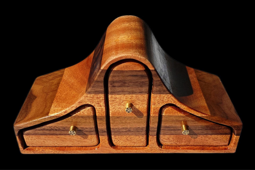 Hobbit Box Cathedral 3 Drawers Brass Mosaic Pin Pulls Walnut and ...