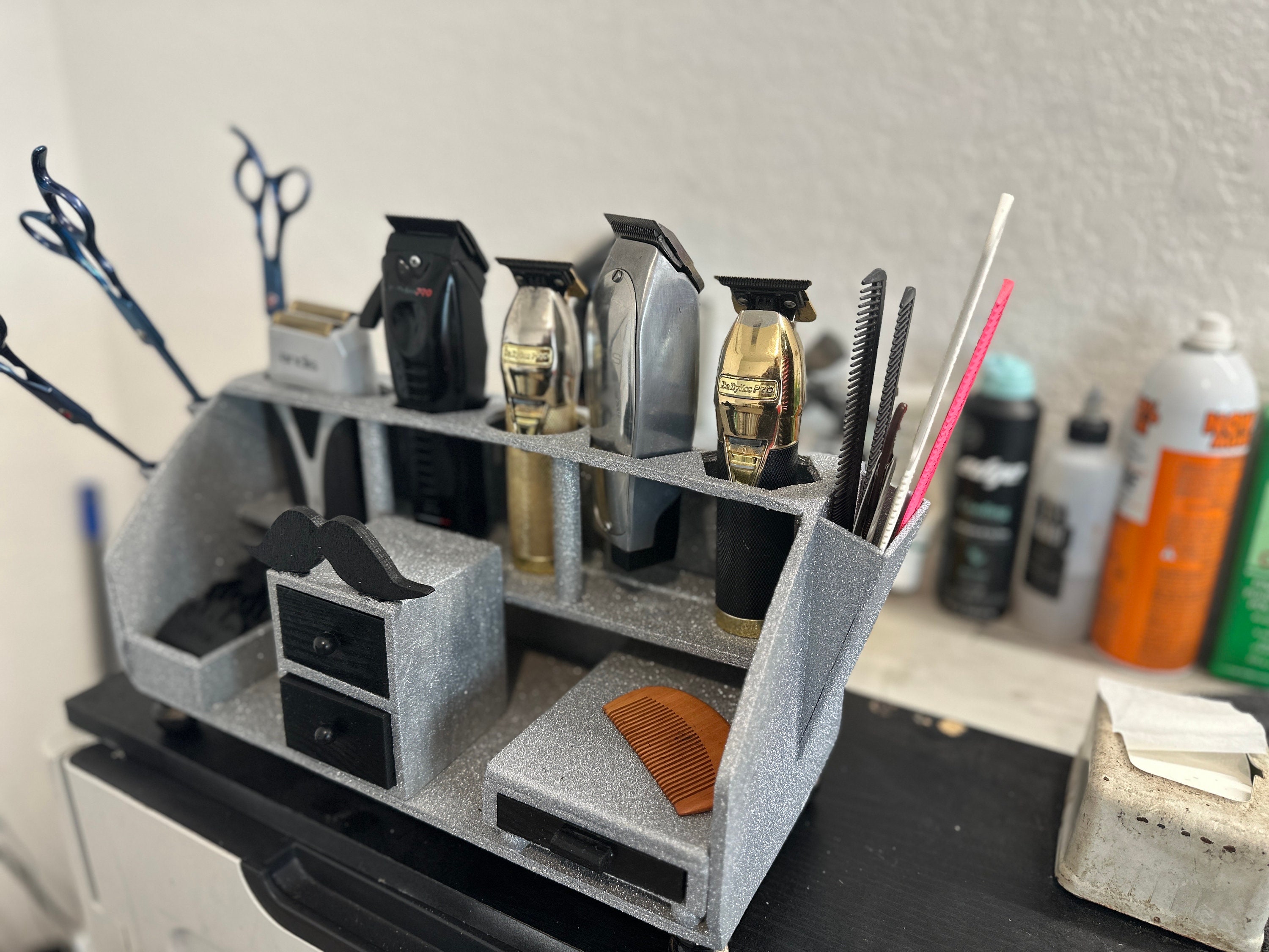 Barber Clipper Rack Multifunction Wood Organizer Barber Station Clipper ...