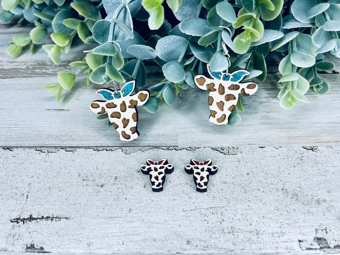 Cow Earring Bundle File, Dangle Cow Earring SVG Cut File, Stud Cow ...