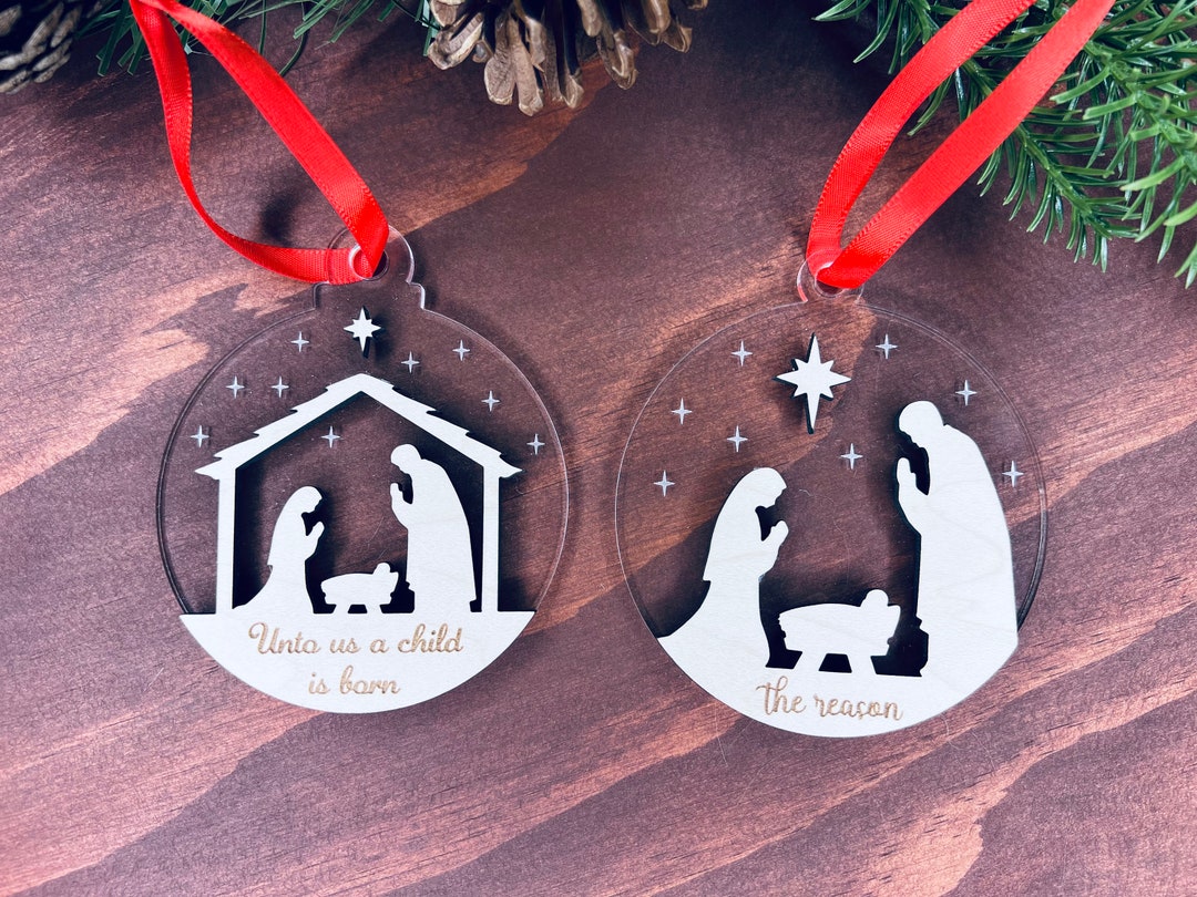 Layered Nativity Scene Ornament SVG, Holy Family Round Ornament SVG ...