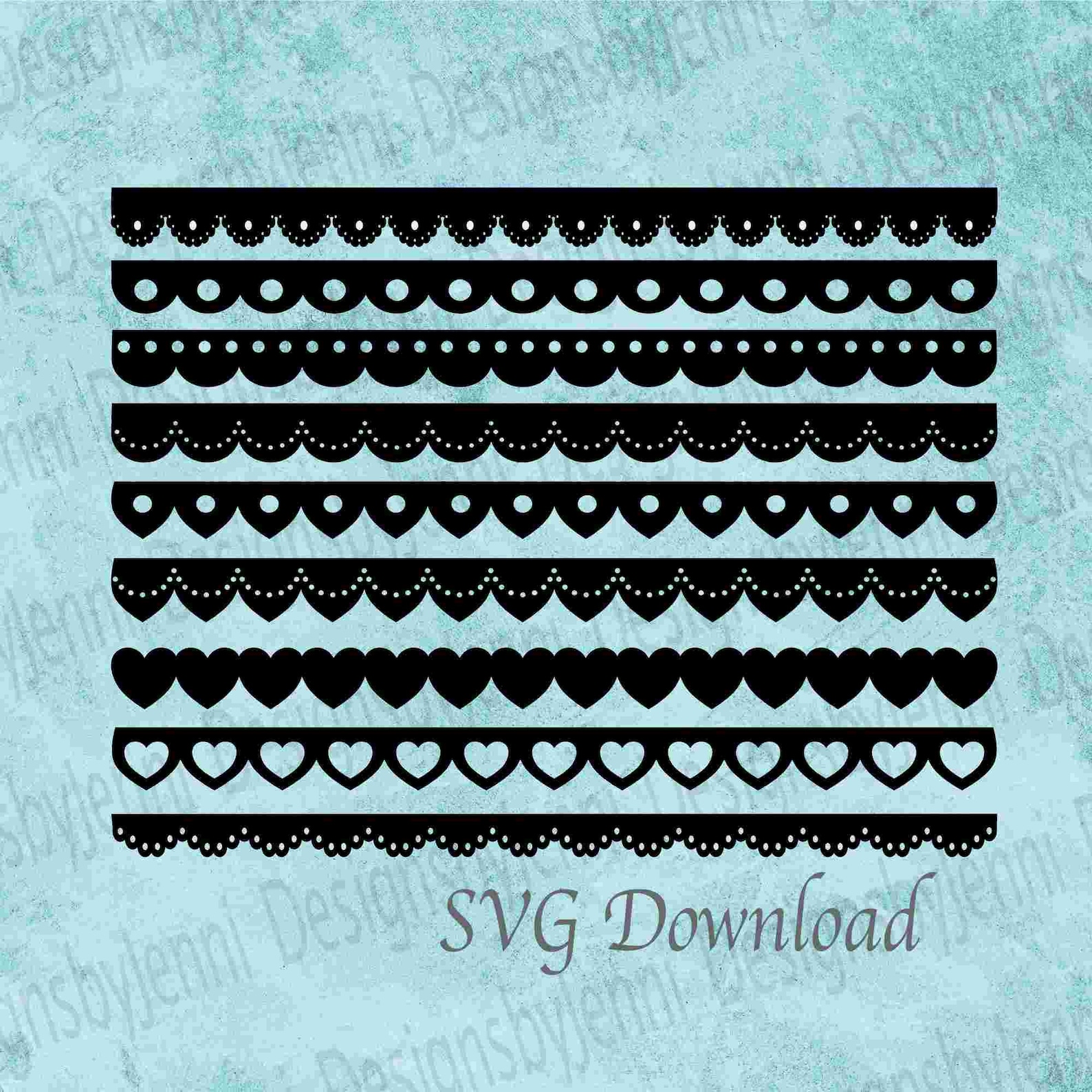 Scalloped Border Bundle SVG File, Paper Border Silhouette SVG, Border ...