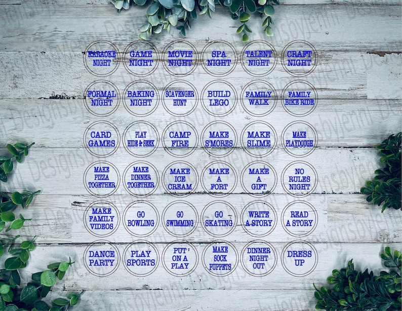 36 Family Night Activity Tokens SVG File Kids Activity Tokens - Etsy