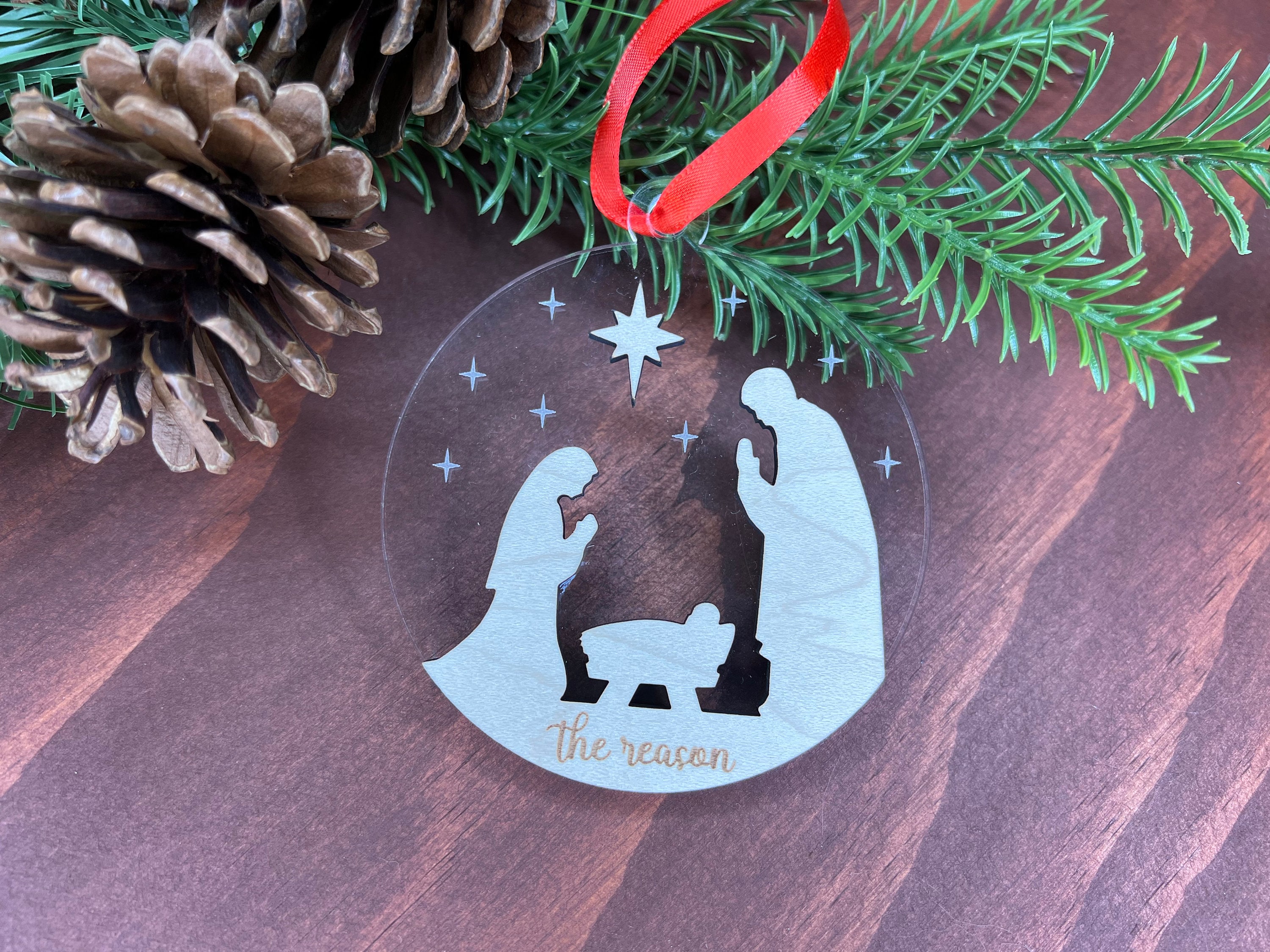 Layered Nativity Scene Ornament SVG, Holy Family Round Ornament SVG ...
