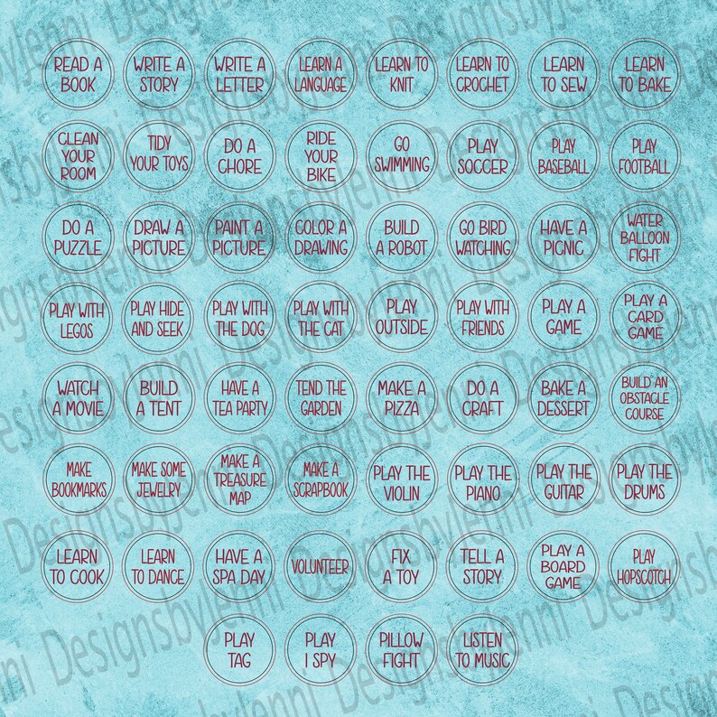 60 Activity Ideas for Kids SVG Bundle File Bored Tokens SVG - Etsy