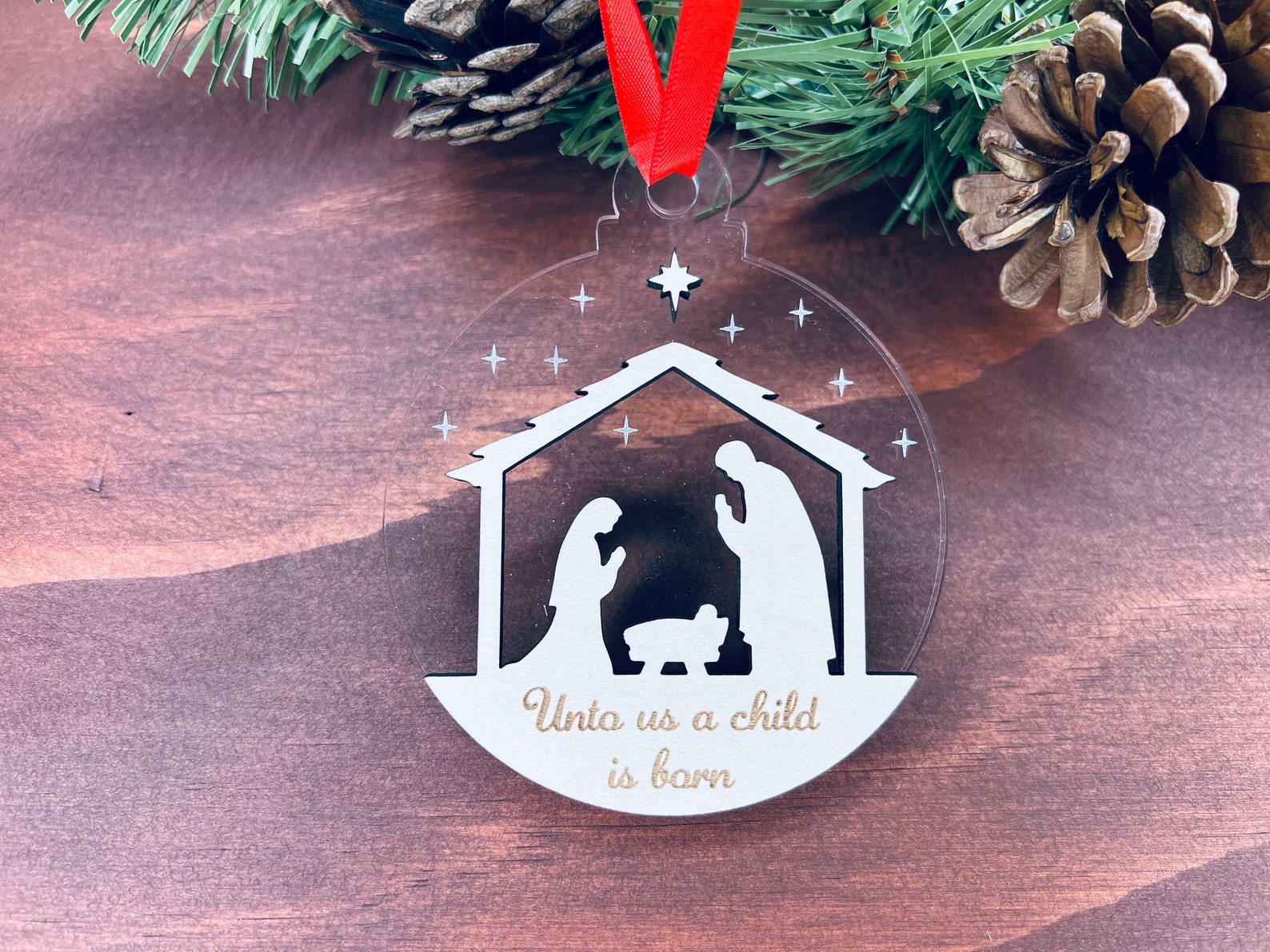 Layered Nativity Scene Ornament SVG, Holy Family Round Ornament SVG ...