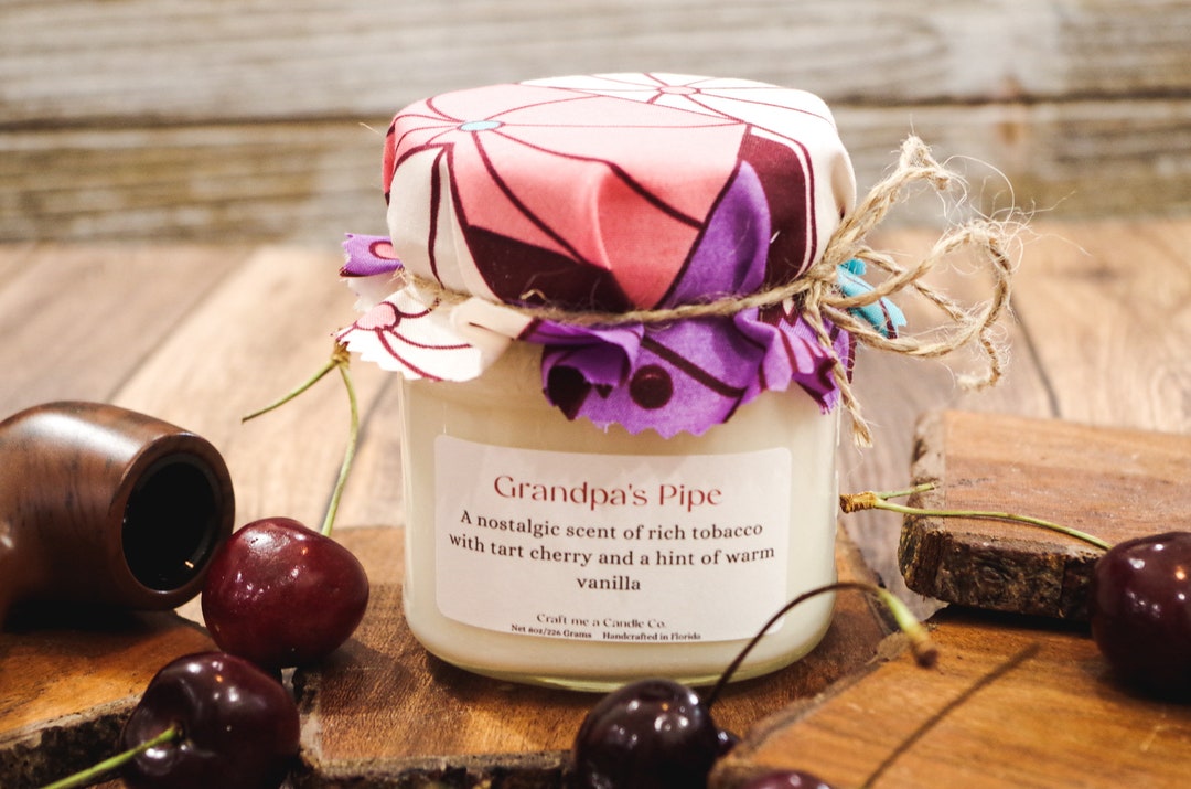 Tobacco, Cherry and Vanilla Scented Candle Grandpas Pipe natural Soy ...