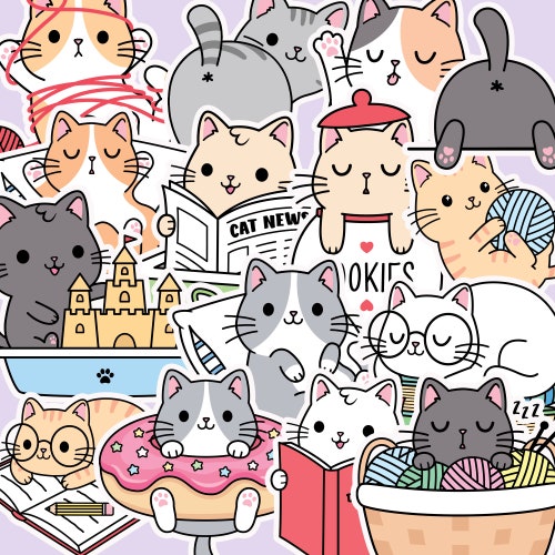 15 PCS Cat Sticker Cute Cat Stickers Funny Cat Sticker - Etsy