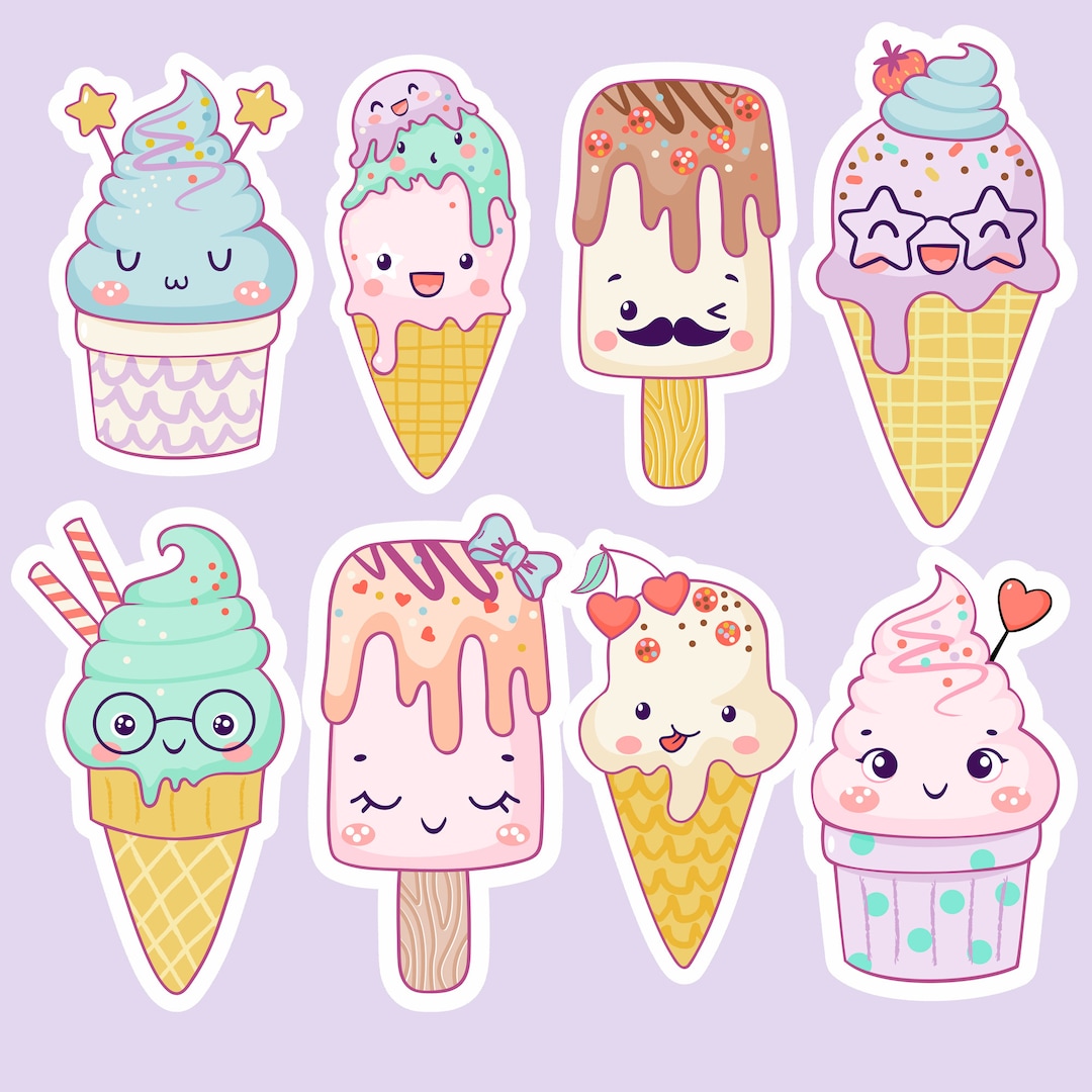 8 PCS Kawaii Ice Cream Sticker Pack | Ice Cream Sticker | Cute Ice ...