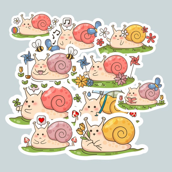 10 PCS Cute Snails Stickers Pack Snails Sticker Kawaii - Etsy