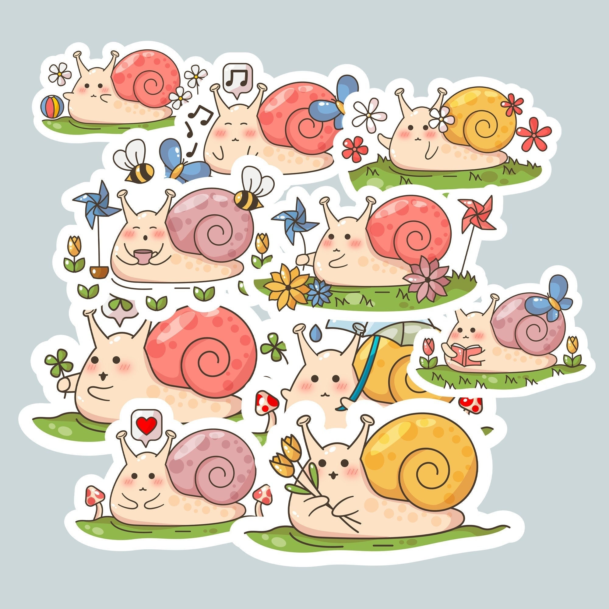 10 PCS Cute Snails Stickers Pack Snails Sticker Kawaii - Etsy