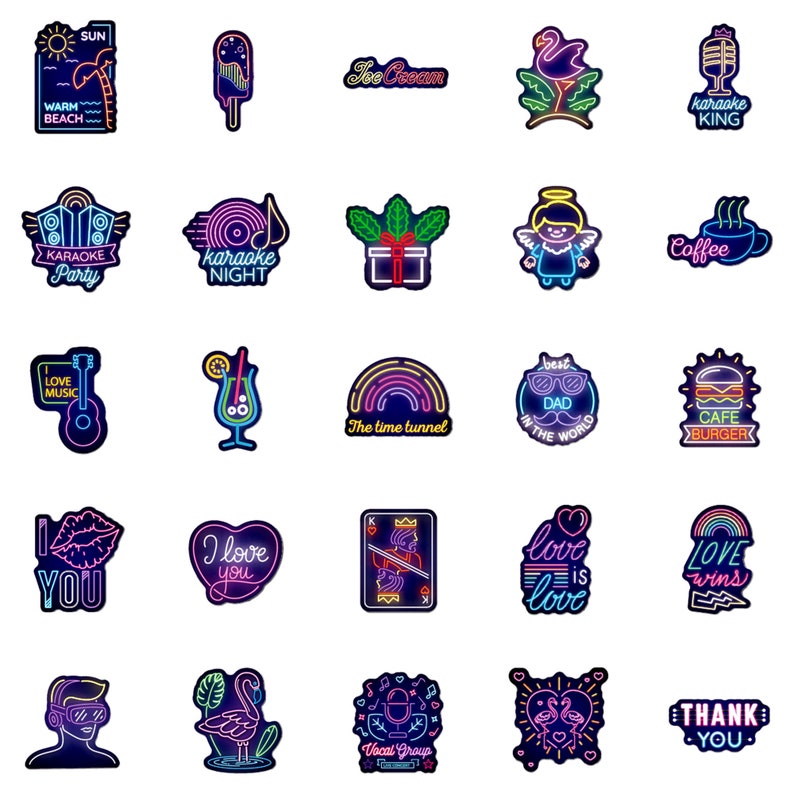 Neon Light Sticker Pack Neon Light Decal Neon Sign Sticker - Etsy