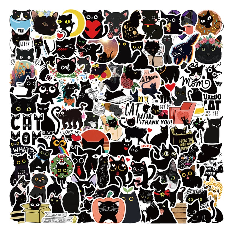 Black Cat Stickers - Etsy