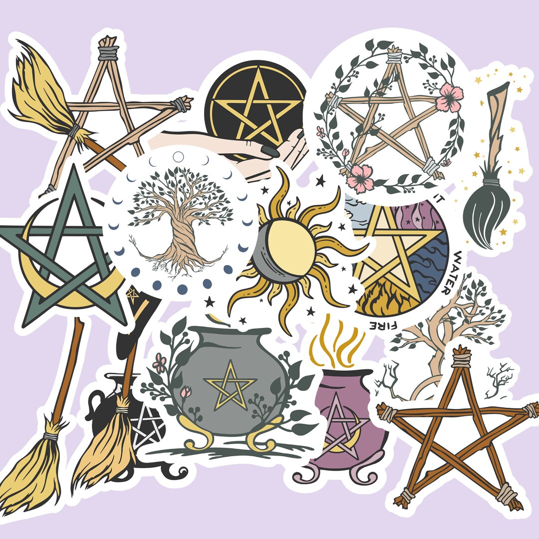 14 PCS White Magic Sticker Pack | Cauldron Sticker | Pentacle Stickers ...