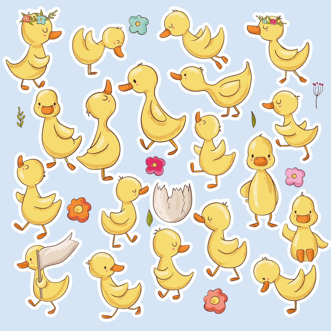 20 PCS Cute Duck Sticker | Ducklings Watercolor Stickers | Kawaii Duck ...