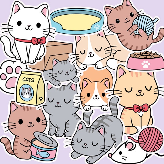 15 PCS Cute Cat Sticker Pack Kawaii Cat Sticker Cat Set | Etsy