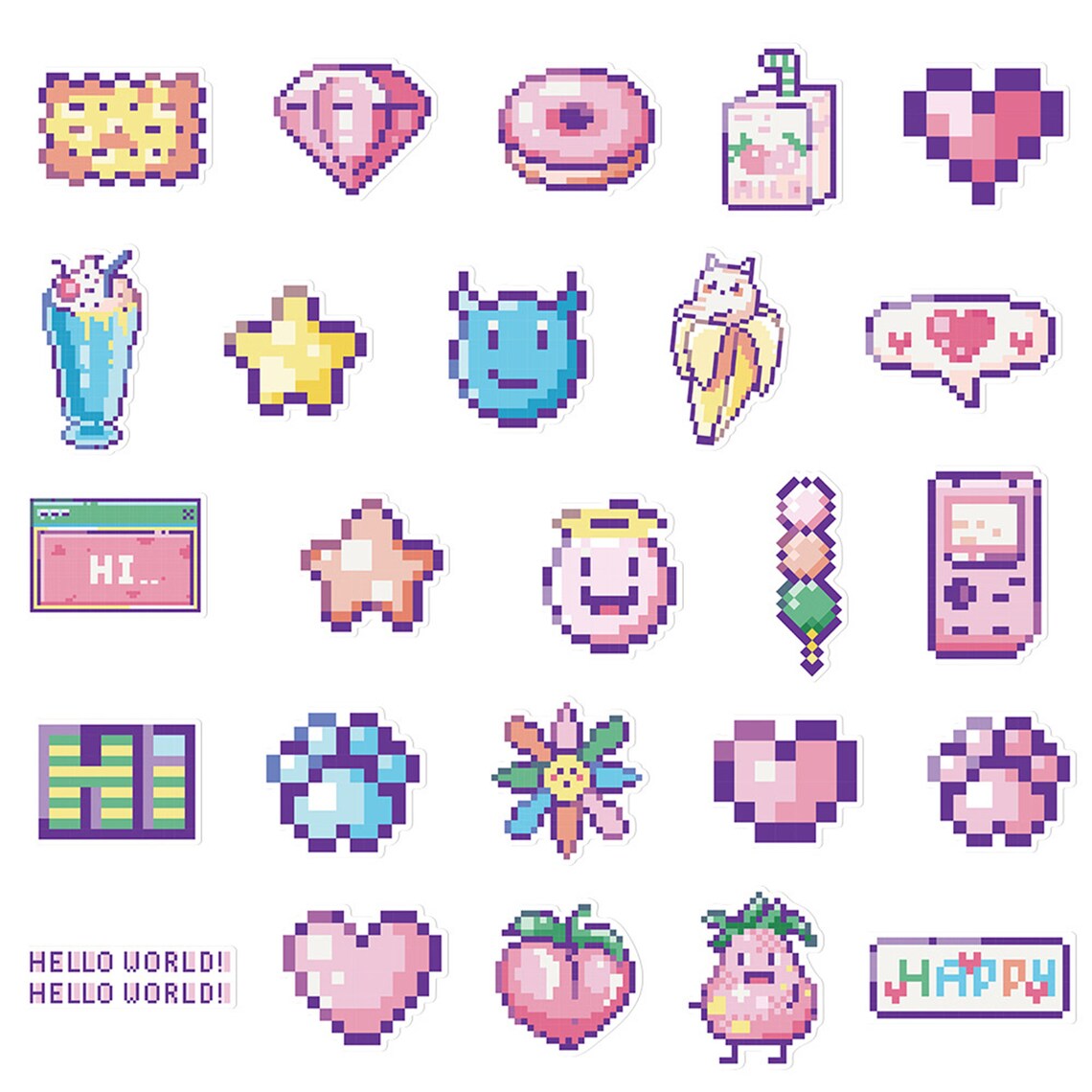Pixel Art Stickers Pack Pixel Stickers Cute Pixel Art - Etsy