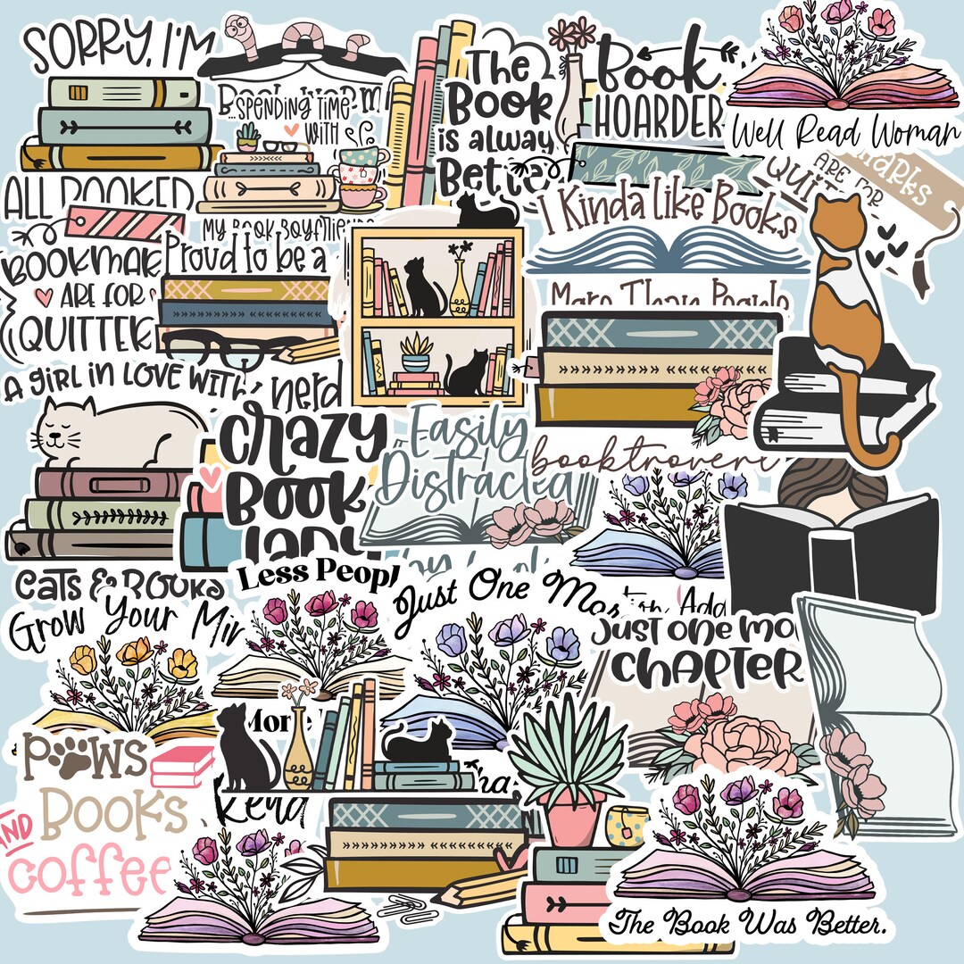30 PCS Book and Cat Mix Vinyl Sticker Pack | Love Reading | Vinyl ...