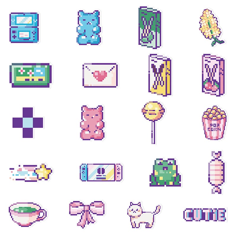 Pixel Art Stickers Pack Pixel Stickers Cute Pixel Art - Etsy