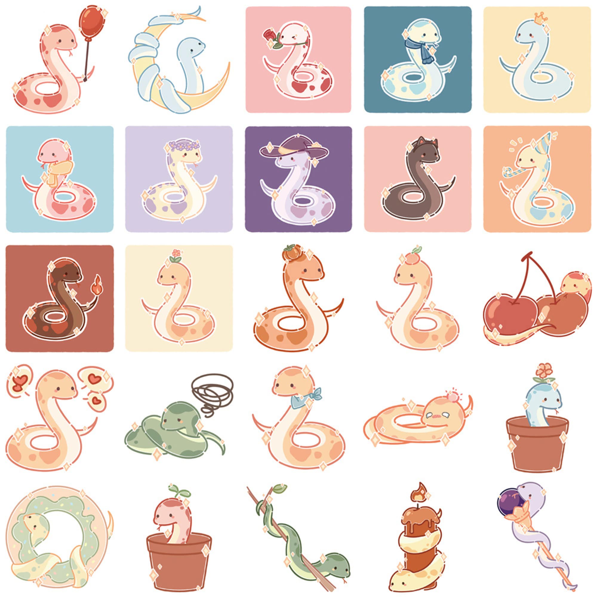 Cute Snake Stickers Pack Snake Stickers Kawaii Snake - Etsy