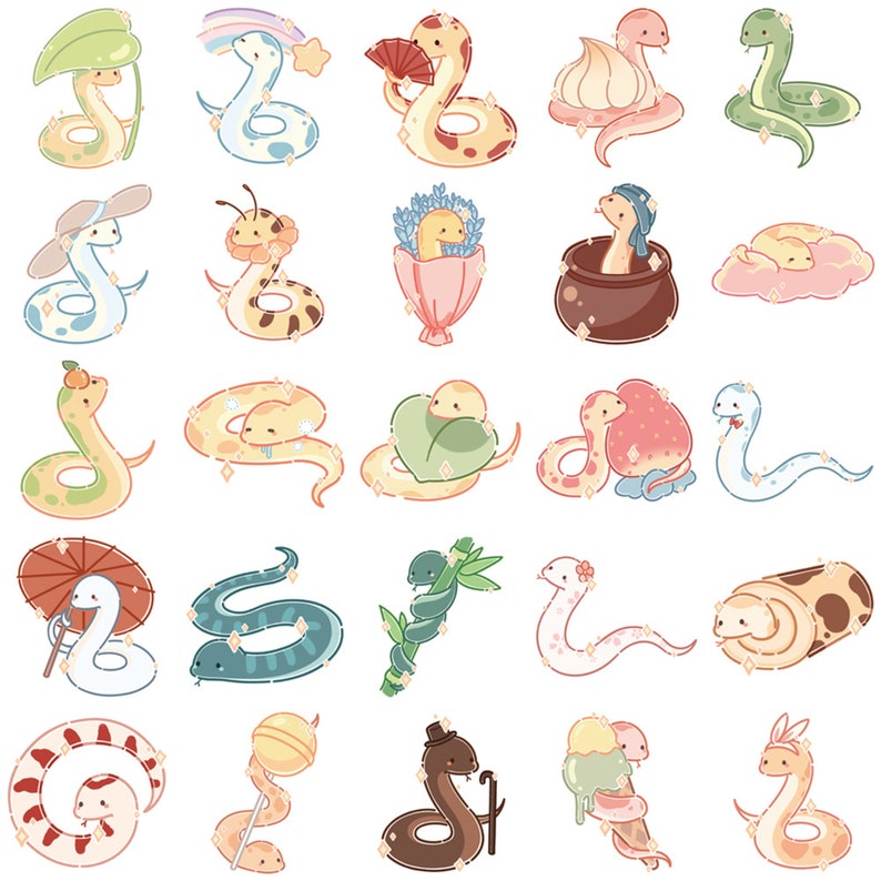 Cute Snake Stickers Pack Snake Stickers Kawaii Snake - Etsy