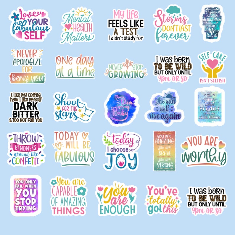 Colorful Inspirational Quote Sticker Pack Inspirational - Etsy