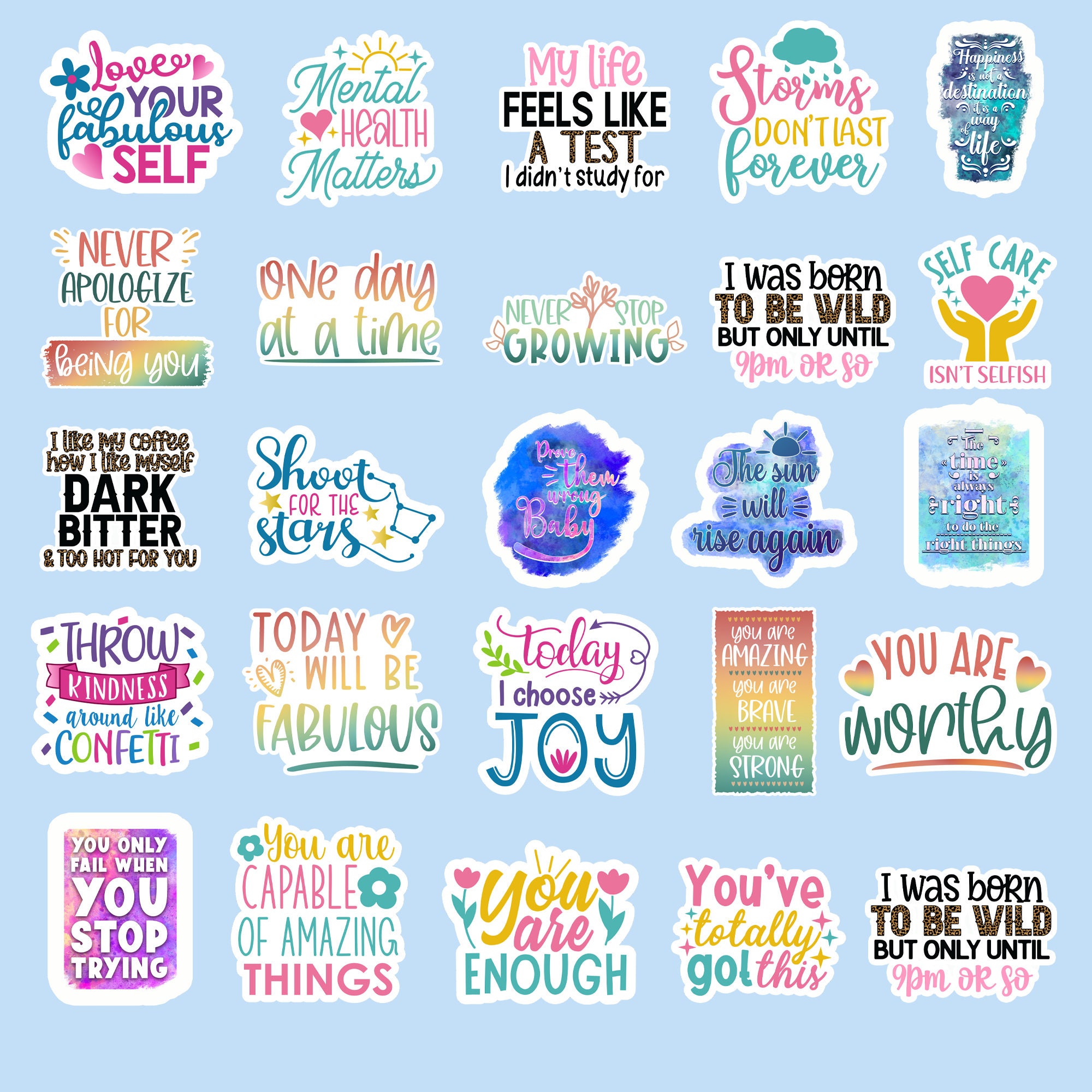 Colorful Inspirational Quote Sticker Pack Inspirational - Etsy