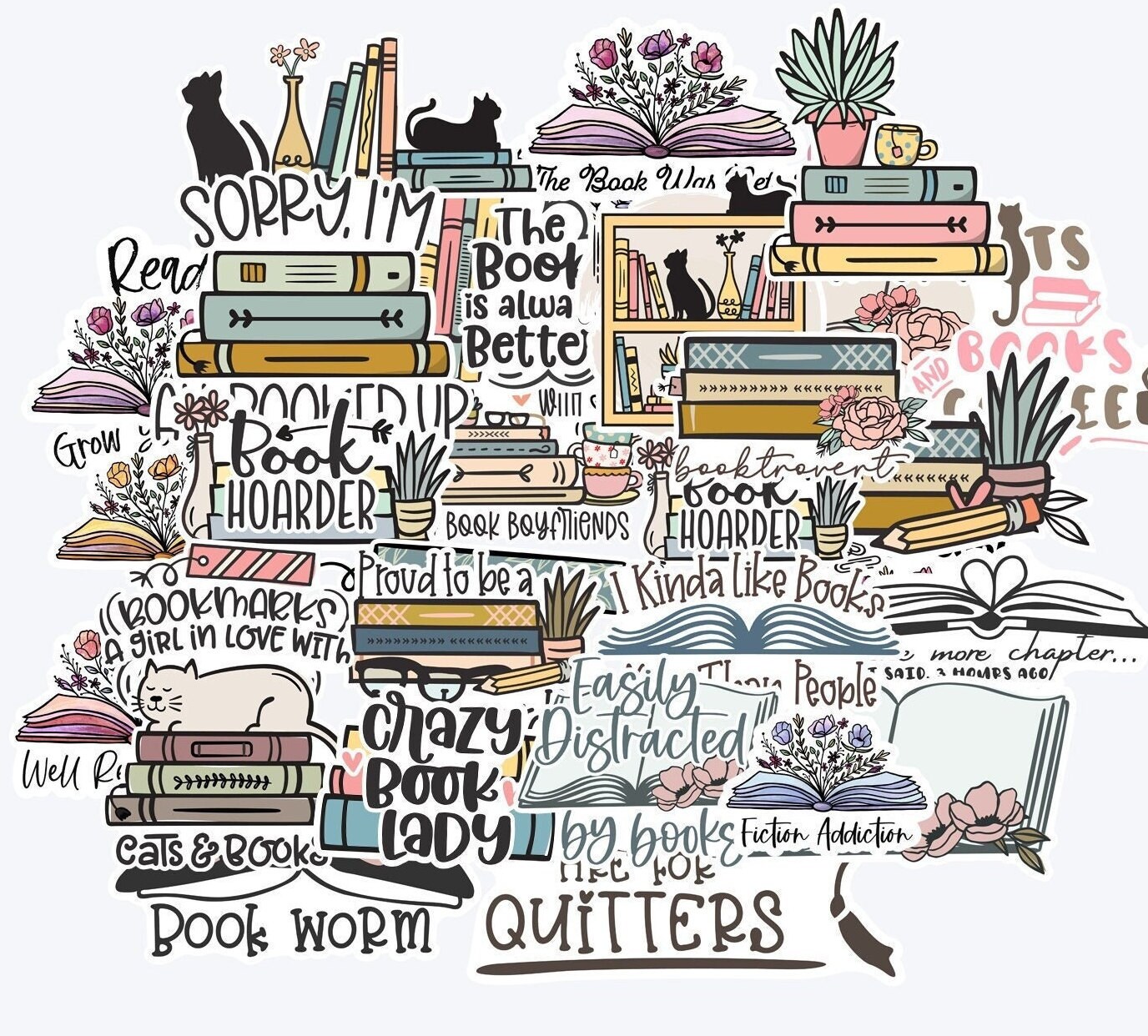 30 PCS Book and Cat Mix Vinyl Sticker Pack Love Reading - Etsy