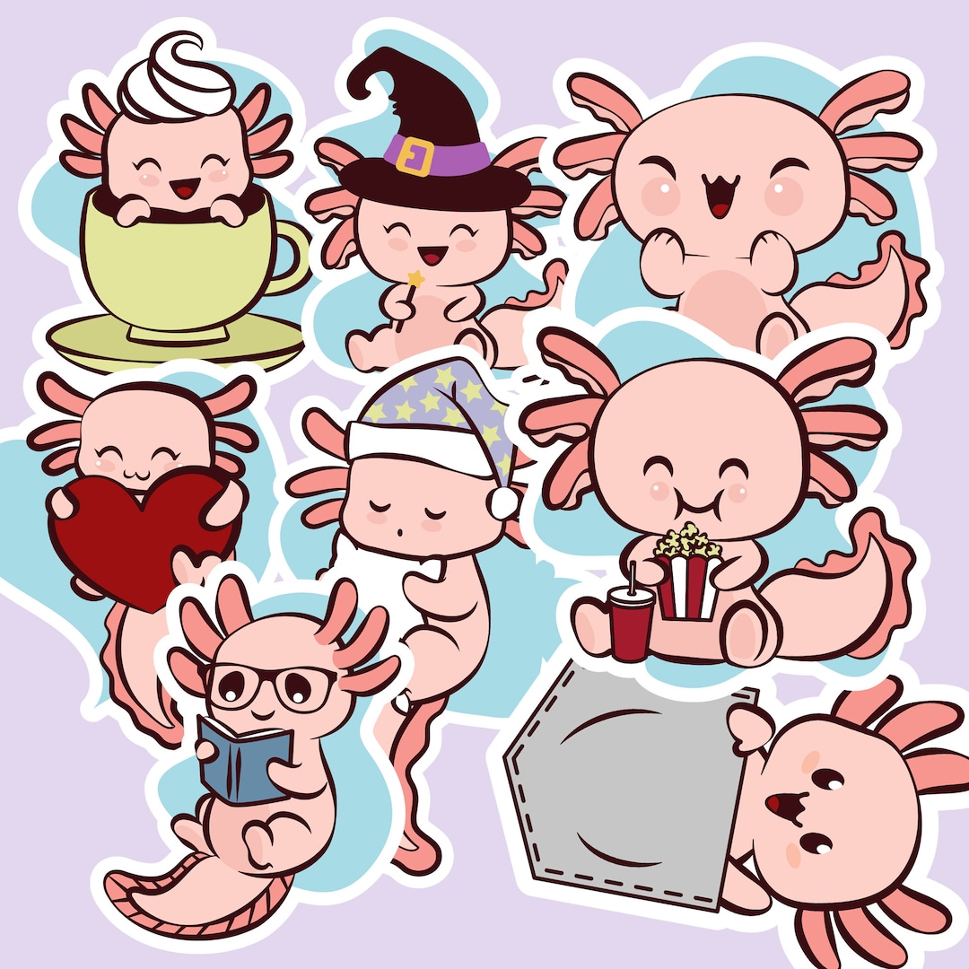 8 PCS Axolotl Sticker Pack | Cute Axolotl Sticker | Waterbottle Sticker ...