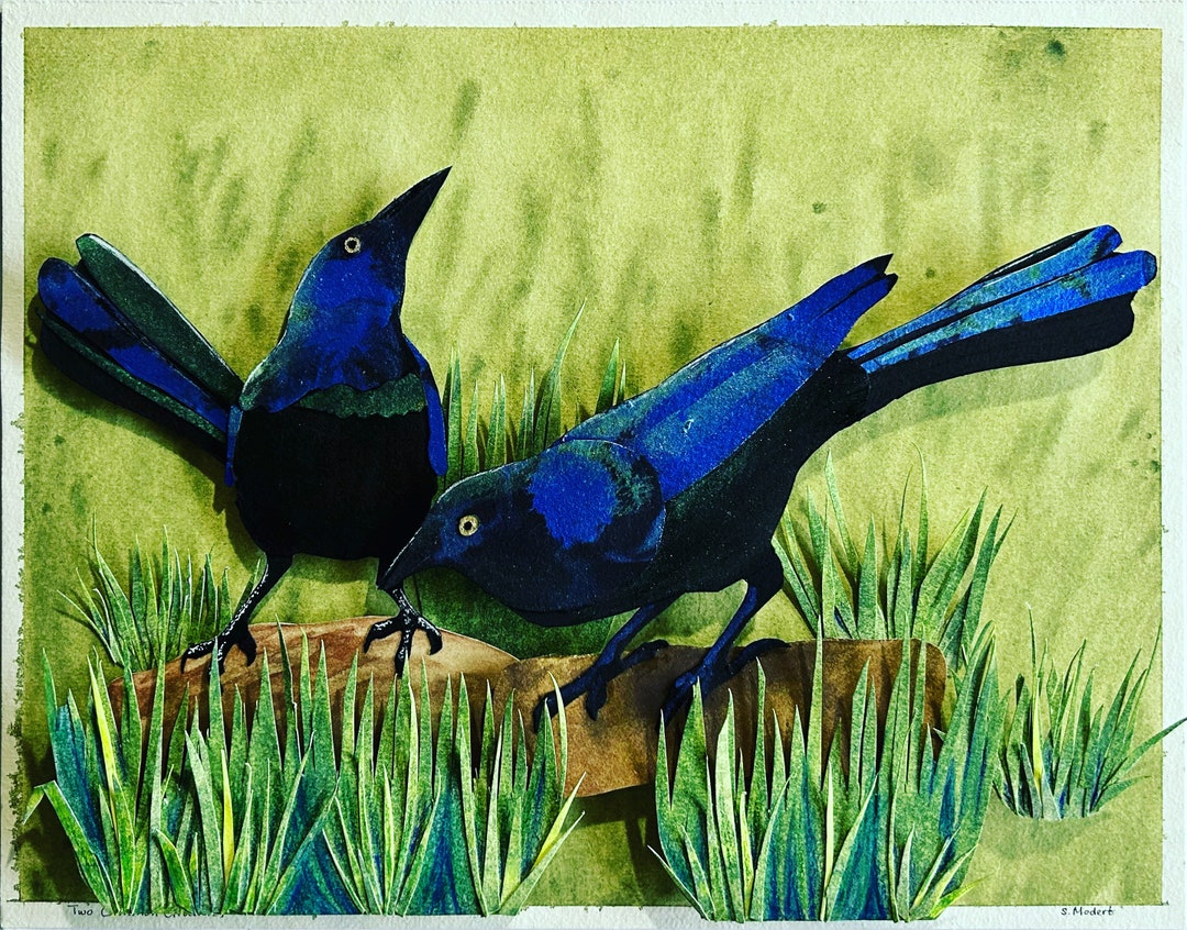 Original Art, 14x11” 3D Paper Art Collage, Shadow Box, Watercolor Ink ...