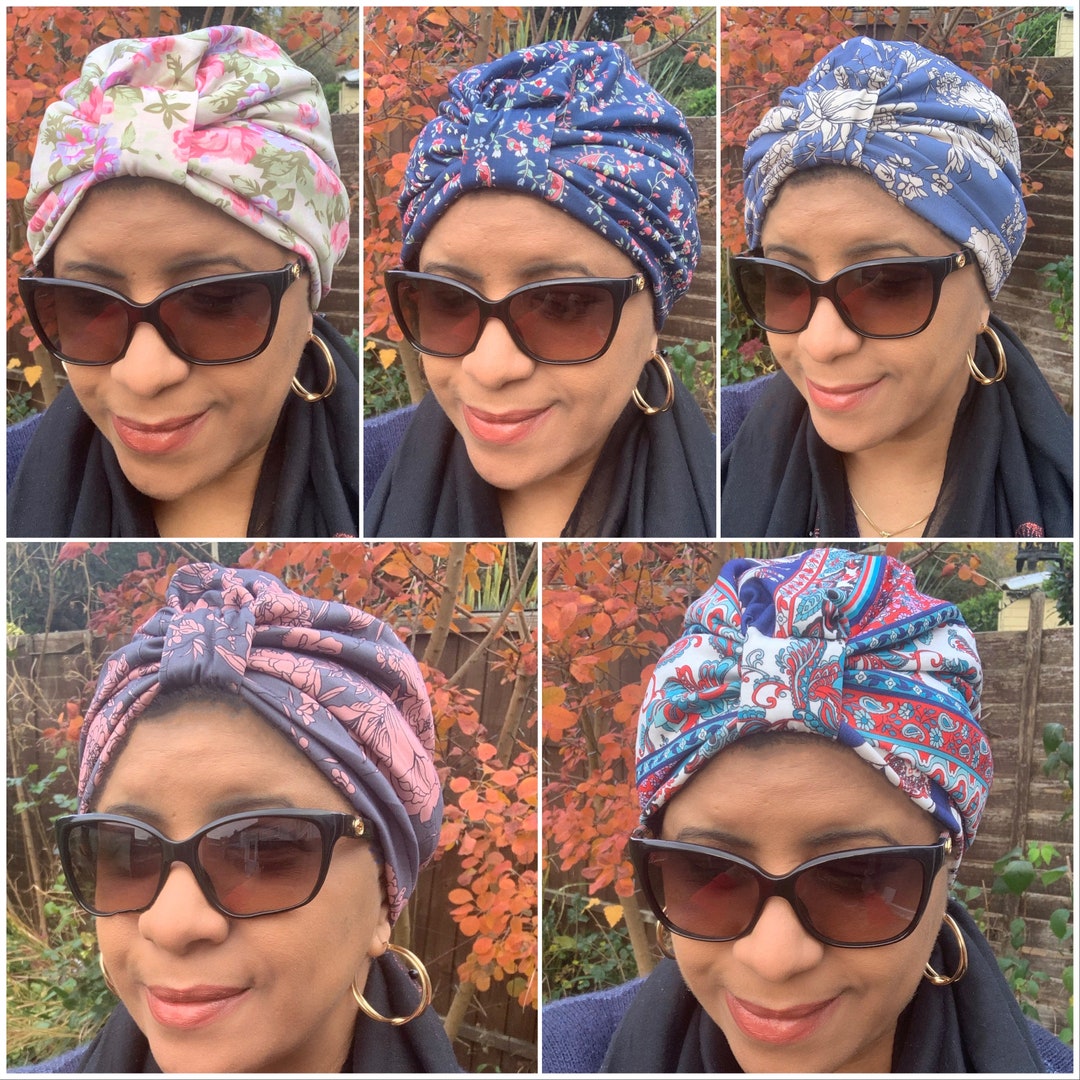 Satin Lined Turban Cap for Chemotherapy Patients, Pretied, Alopecia ...