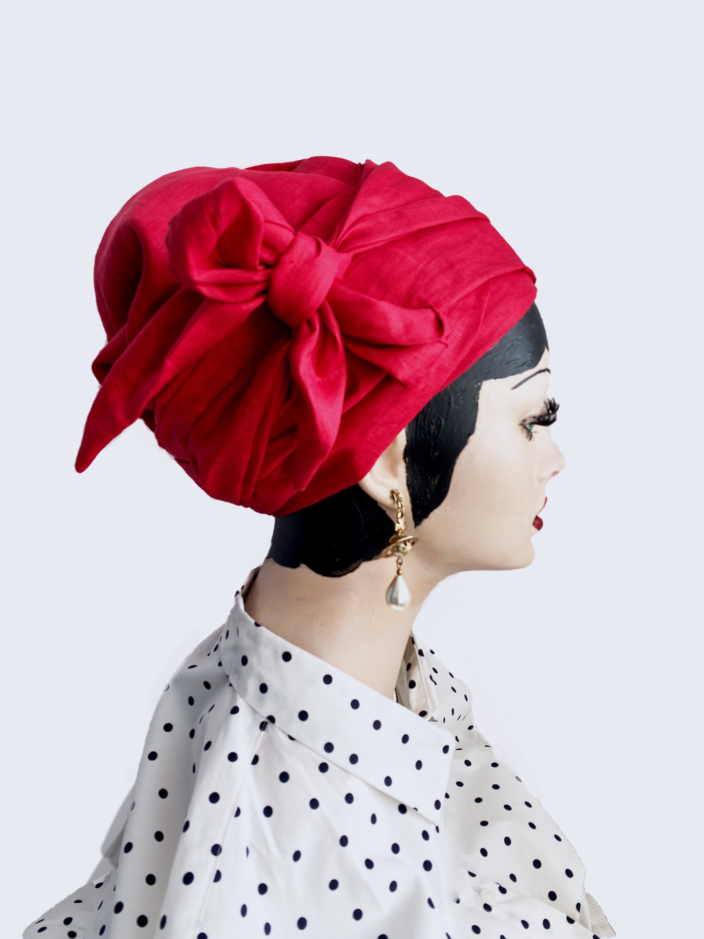 Classy timeless and hand made Red linen turban with a | Etsy