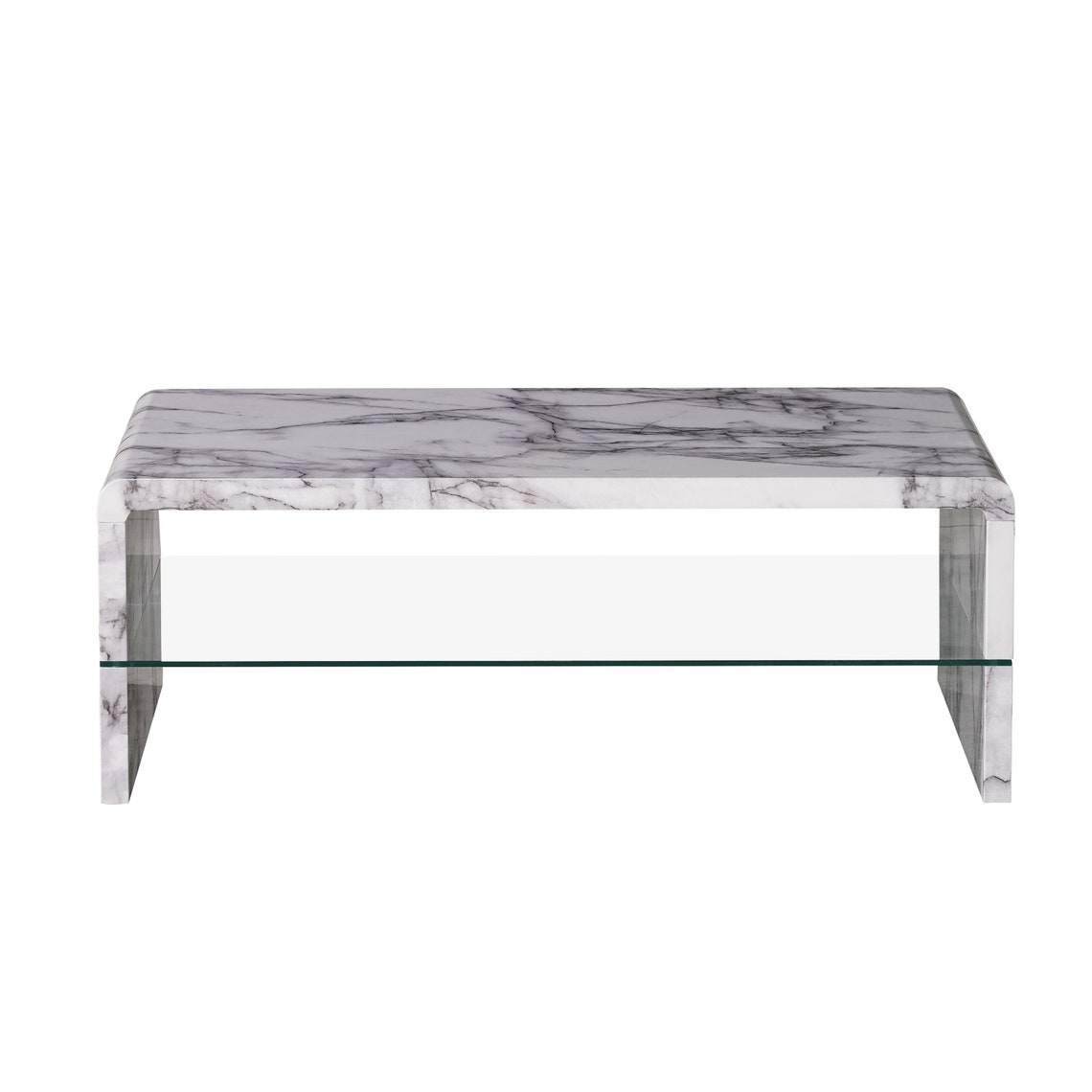 White Marble Effect Coffee Table High Gloss With Glass Shelf ...