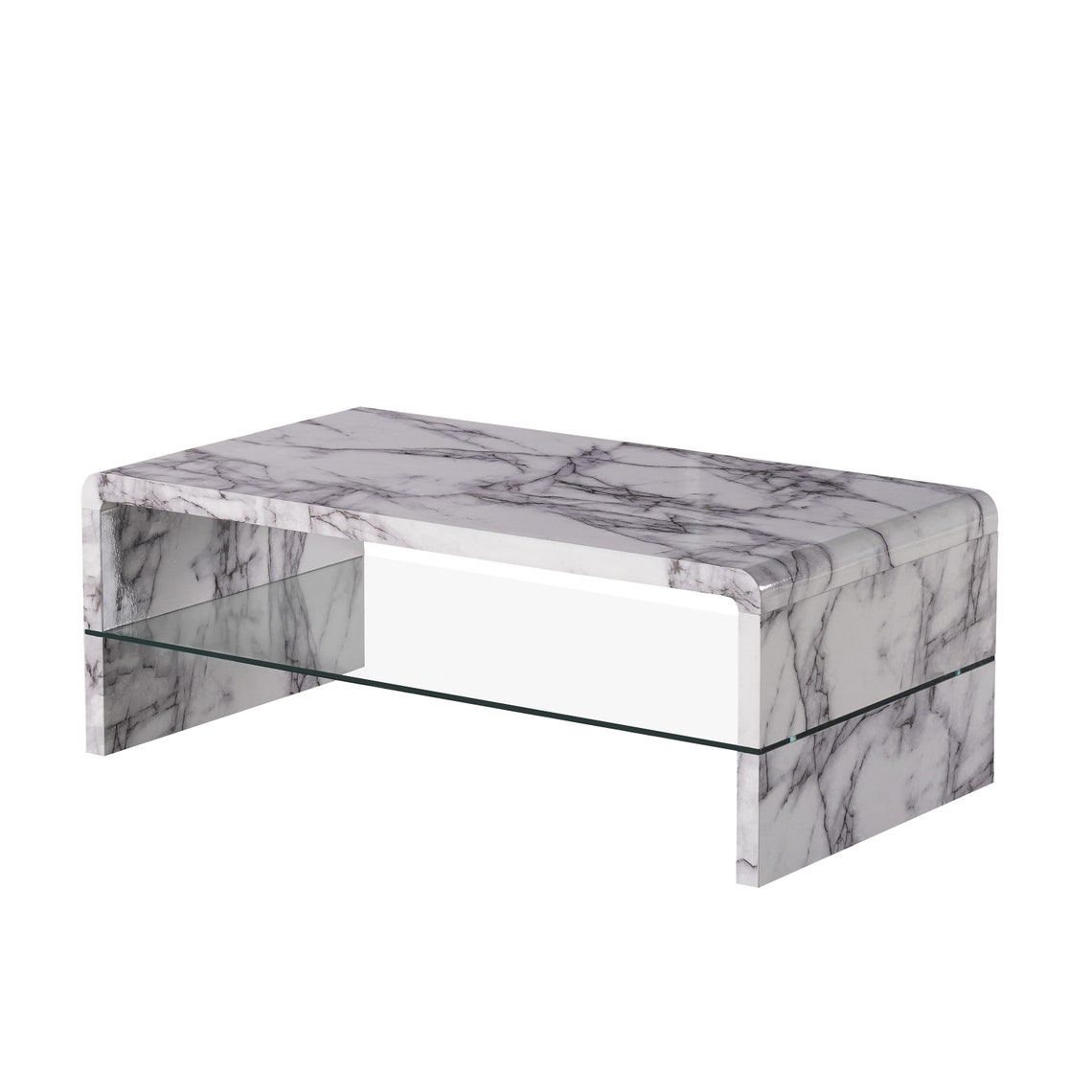 White Marble Effect Coffee Table High Gloss With Glass Shelf ...