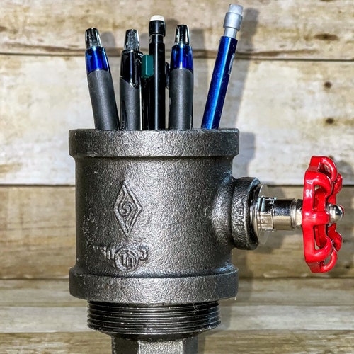 Industrial Pipe Pen Holder With Gauge/desk Accessories - Etsy
