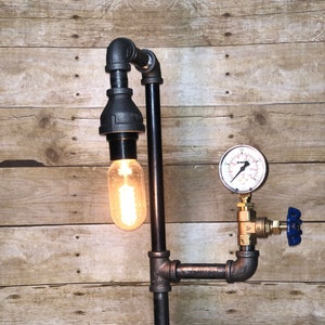 Industrial Pipe Desk/table Lamp With Gauge and Valve/"gearhead" - Etsy
