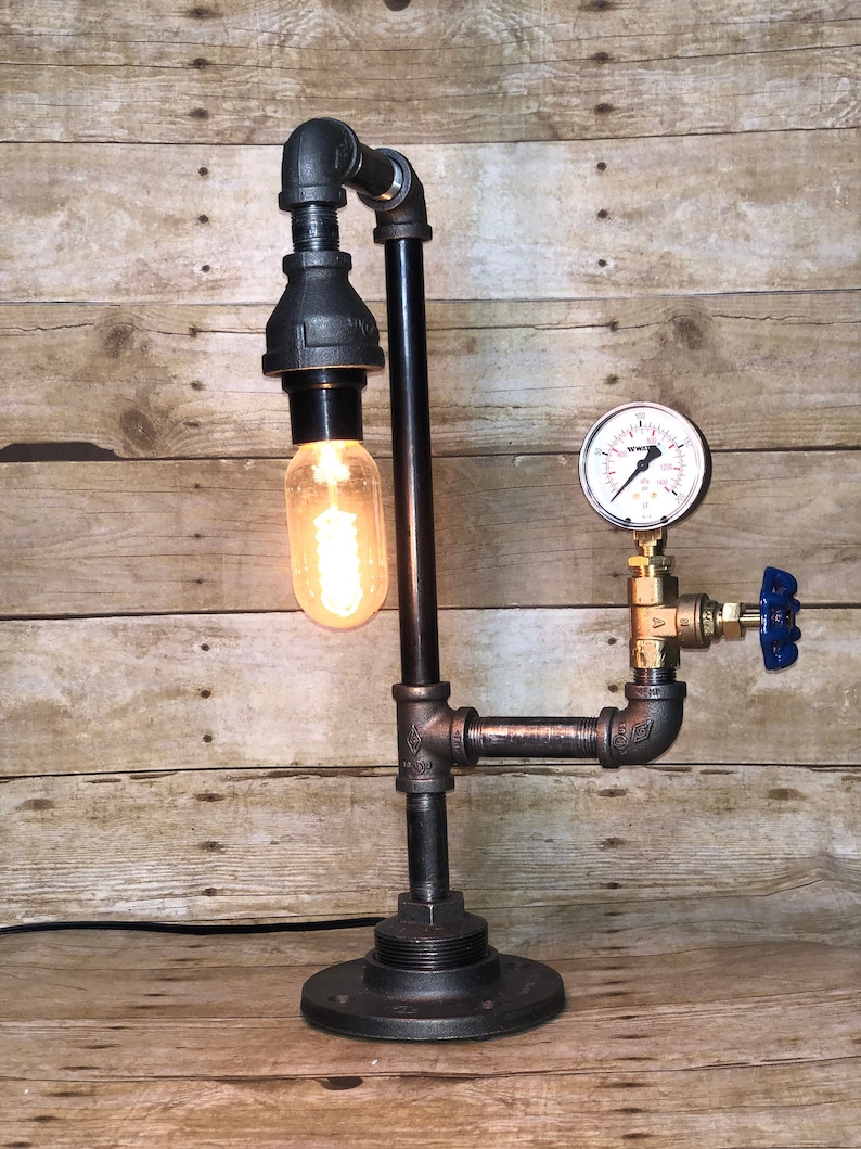 Industrial Pipe Desk/table Lamp With Gauge and Valve/gearhead - Etsy