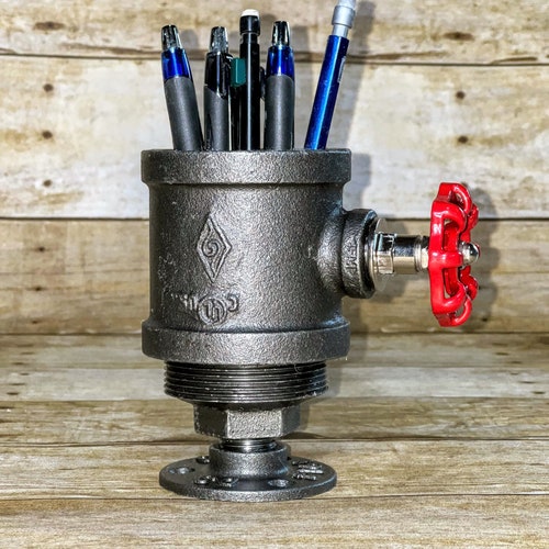 Industrial Pipe Pen Holder With Red Valve/ Industrial Pipe - Etsy