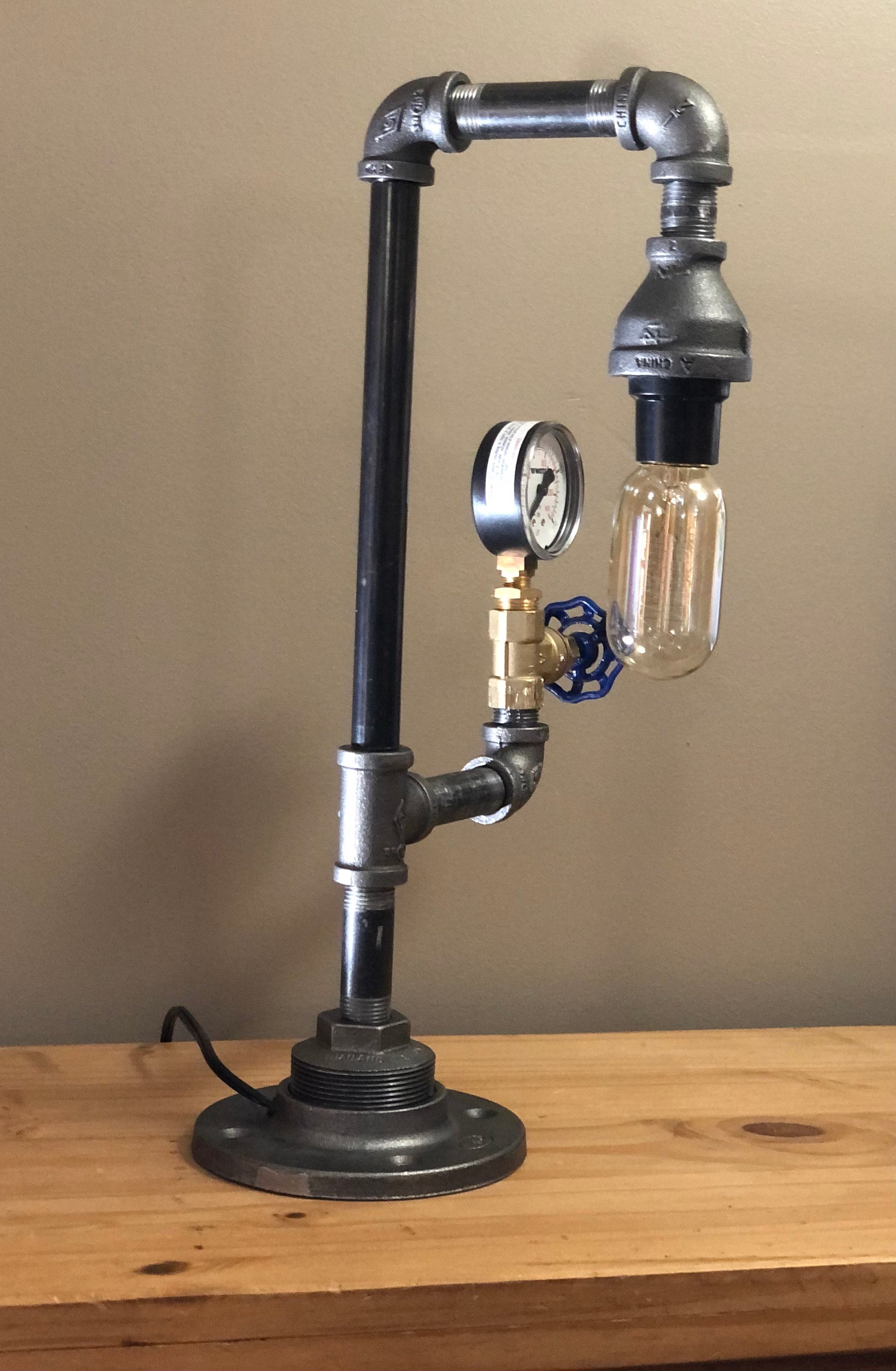 Industrial Pipe Desk/table Lamp With Gauge and Valve/gearhead - Etsy