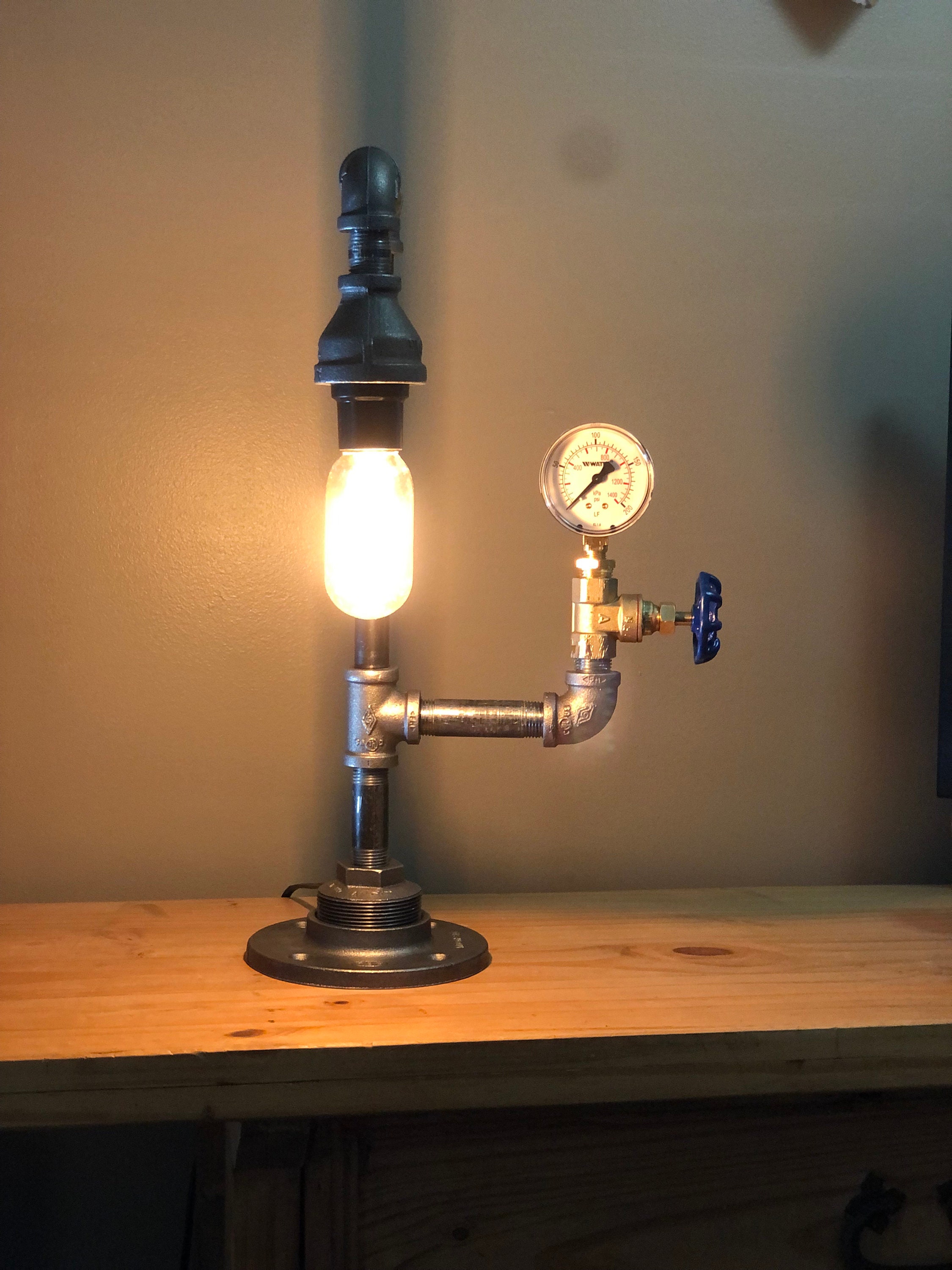 Industrial Pipe Desk/table Lamp With Gauge and Valve/"gearhead" - Etsy