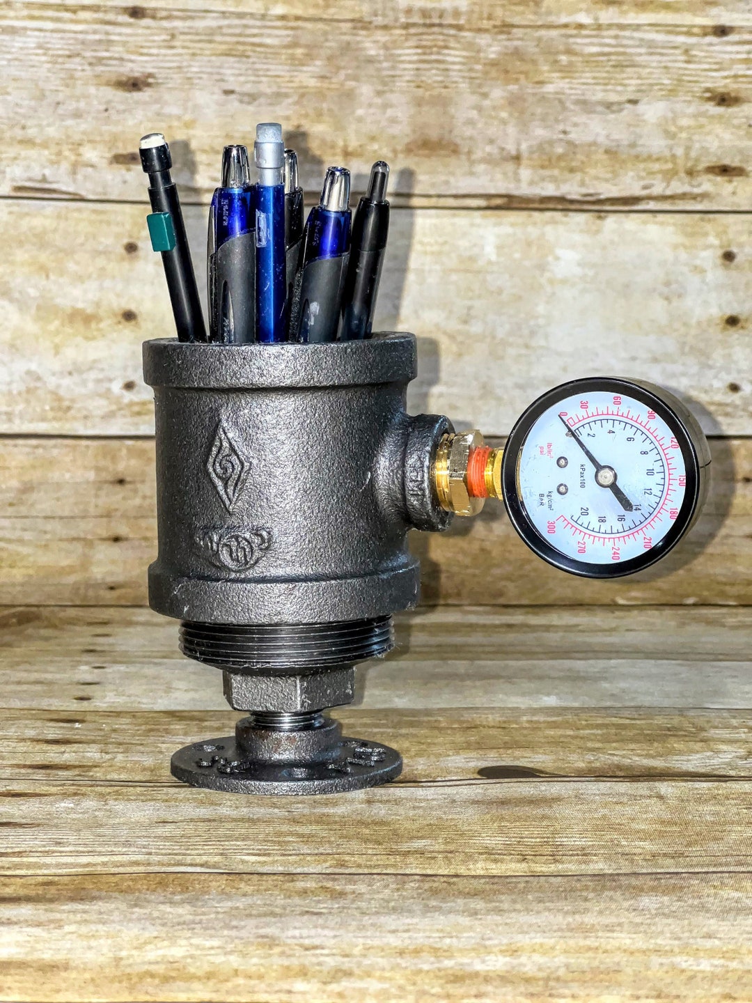 Industrial Pipe Pen Holder With Gauge/desk Accessories - Etsy