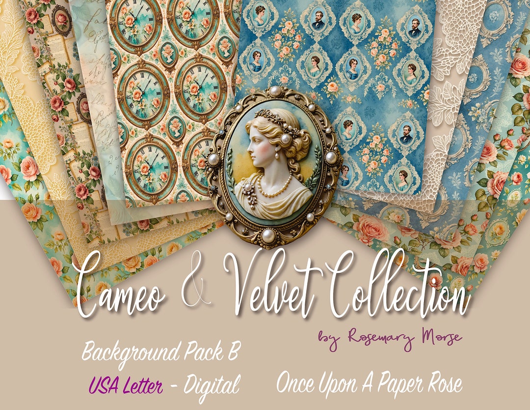Cameo & Velvet Collection Background Pages Pack B, Vintage Digital ...
