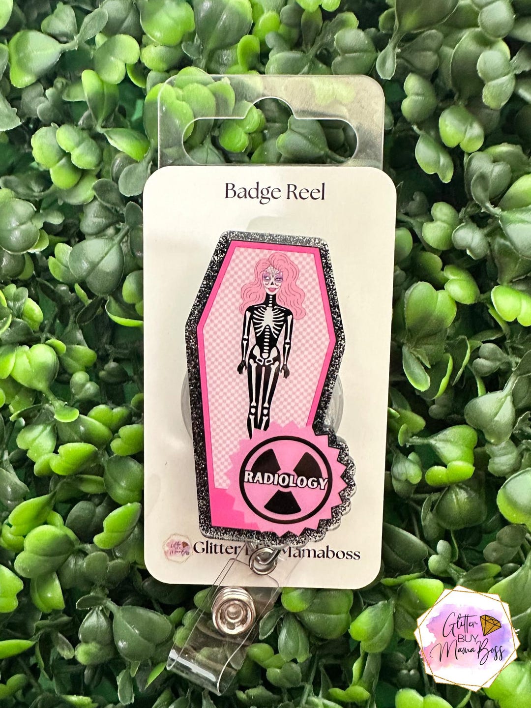 Radiology Badge Reel | Pink Coffin ID Holder | X-ray Tech Badge Clip ...